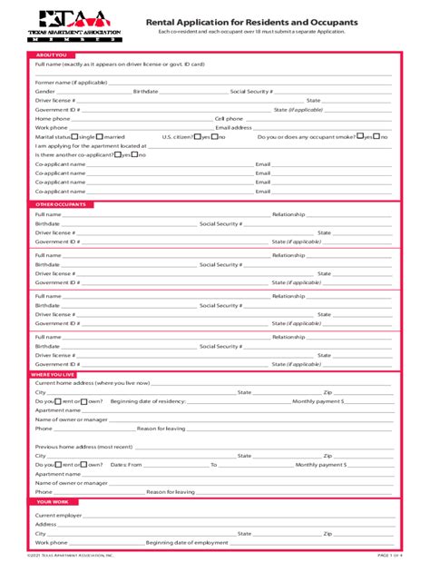 Fillable Online Rental Application For Residents And Occupants Each Co