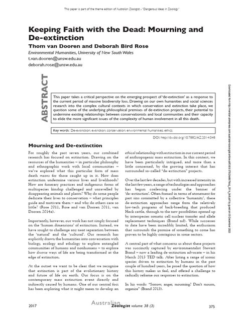 Keeping Faith With The Dead - Mourning and De-Extinction | PDF | Conservation Biology | Extinction
