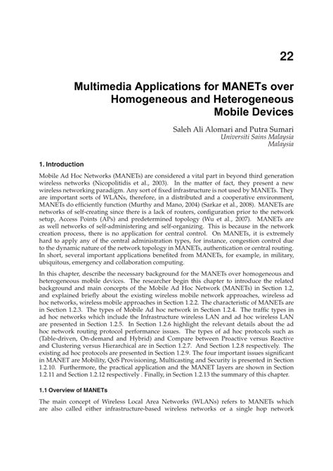 Pdf Multimedia Applications For Manets Over Homogeneous And