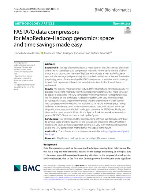 Pdf Fasta Q Data Compressors For Mapreduce Hadoop Genomics Space And