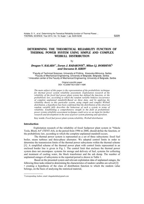Pdf Determining The Theoretical Reliability Function Of Thermal Power