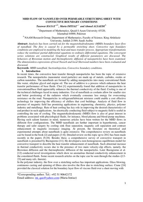 Pdf Mhd Flow Of Nanofluid Over Permeable Stretching Sheet With Convective Boundary Conditions