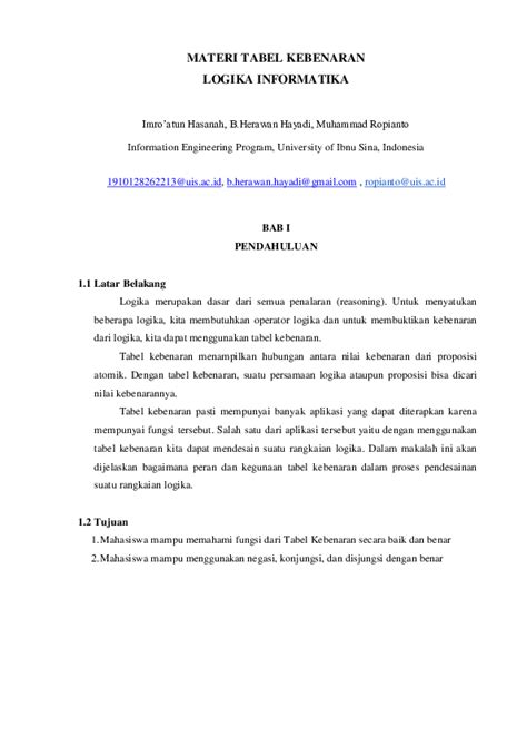 Pdf Materi Tabel Kebenaran Logika Informatika