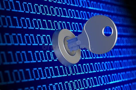 Digital Binary Code With Key On Blue Background 3d Illustration Stock