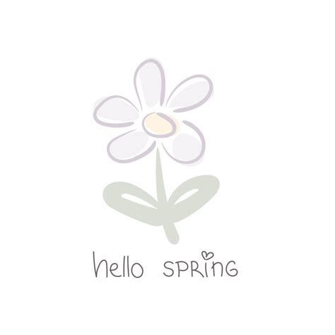 Hello Spring Cartoon Flower Hand Drawing Lettering Colorful Spring