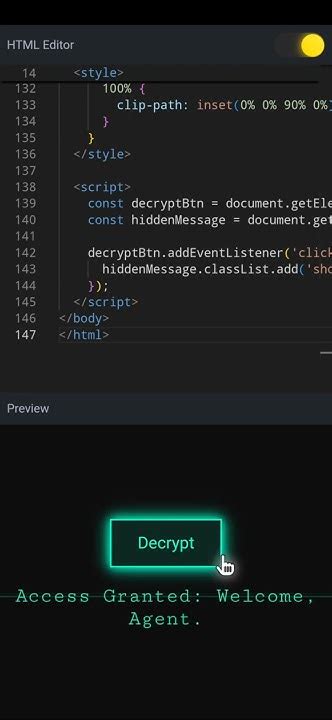 💻 Decrypt Button With Glitch Reveal Animation Html Css Js 🔓 Coding Programming
