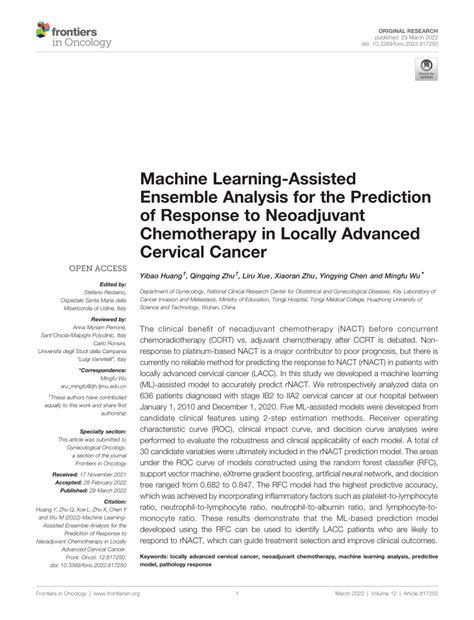 Pdf Machine Learning Assisted Ensemble Analysis For The Prediction Of Response To Neoadjuvant