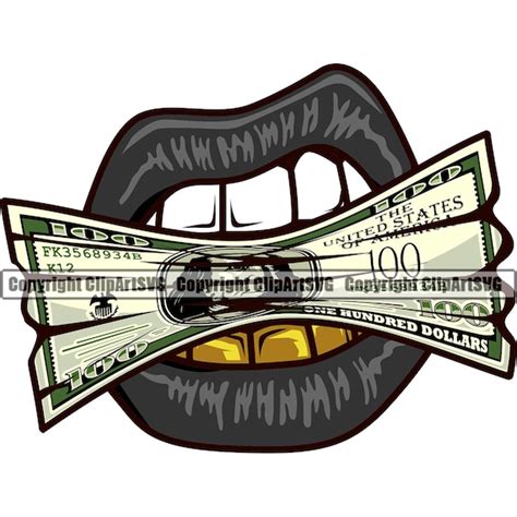 Lips Gold Teeth Bite Money Drip Cash 100 Dollar Bill Mouth Etsy