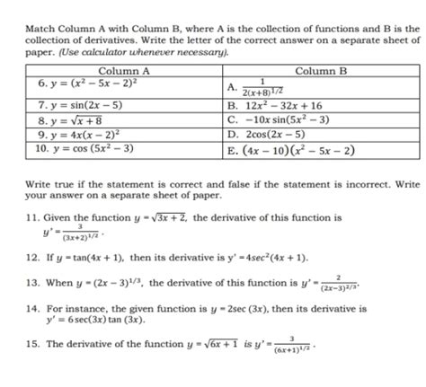 Solved Match Column A With Column B Where A Is The Collection Of Functions And B Is The