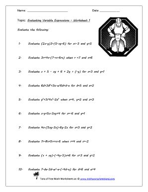 Evaluating Variable Expressions Worksheet Fill And Sign Printable Template Online