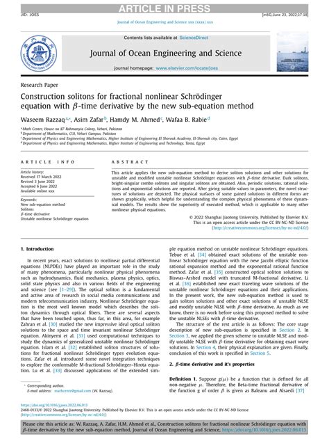 Pdf Construction Solitons For Fractional Nonlinear Schrodinger Equation With Time Derivative