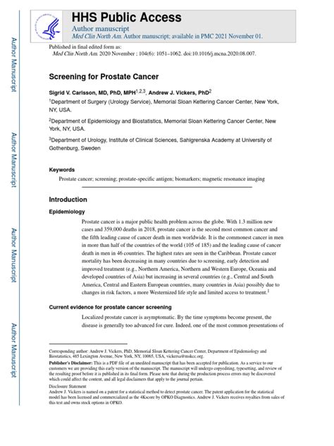 Screening For Prostate Cancer Pdf Prostate Specific Antigen