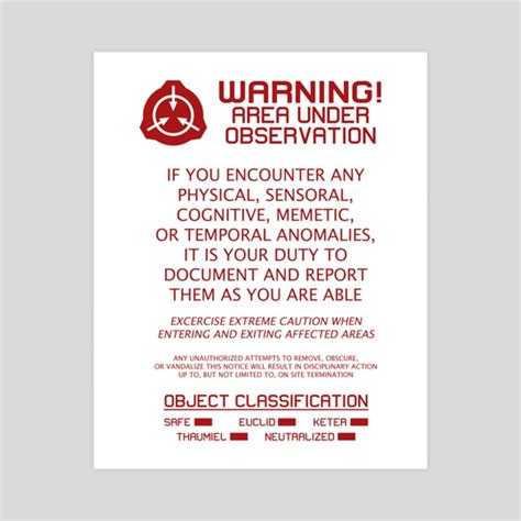 Scp Foundation Red Warning Signwhite Background An Art Print By