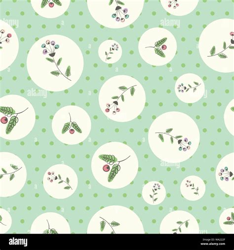 Linocut Style Flowers And Leaves With Offset Color In White Circles Seamless Vector Pattern On