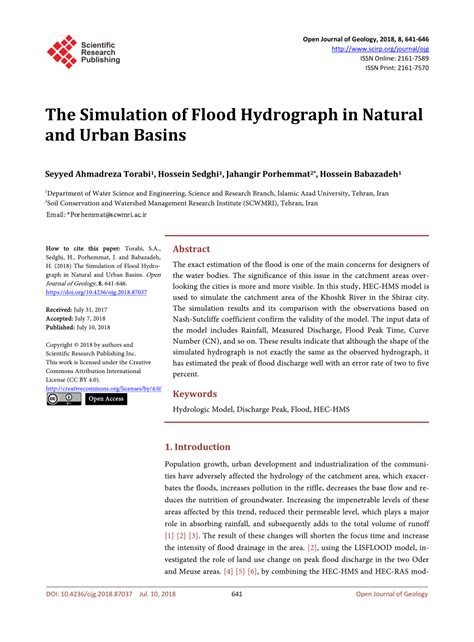Pdf The Simulation Of Flood Hydrograph In Natural And Urban Basins