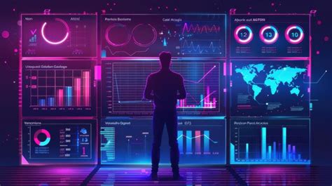 a person analyzing data on multiple digital screens with charts graphs