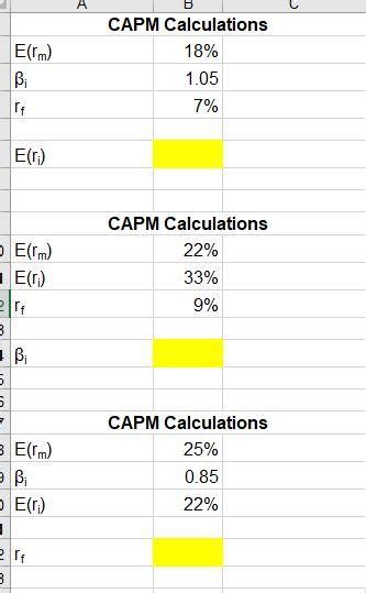 Solved Capm Calculations Begin Tabular Lr Hlineerm