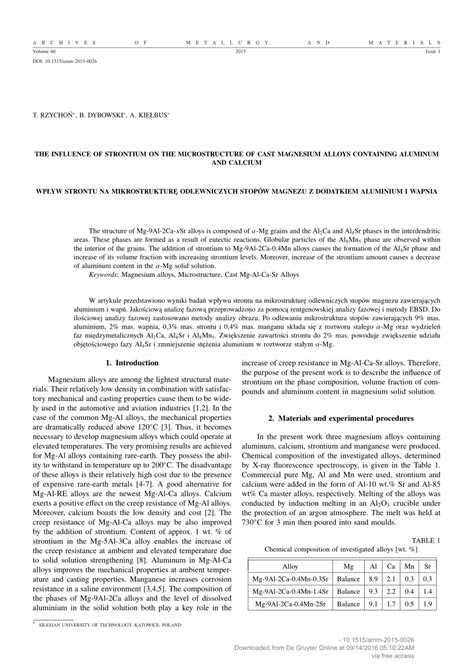 Pdf The Influence Of Strontium On The Microstructure Of Cast