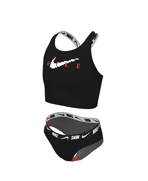 Nike Big Girls Logo Tape Crossback Midkini Top And Bottom 2 Piece Set