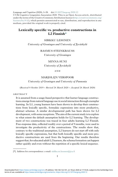 pdf lexically specific vs productive constructions in l2 finnish