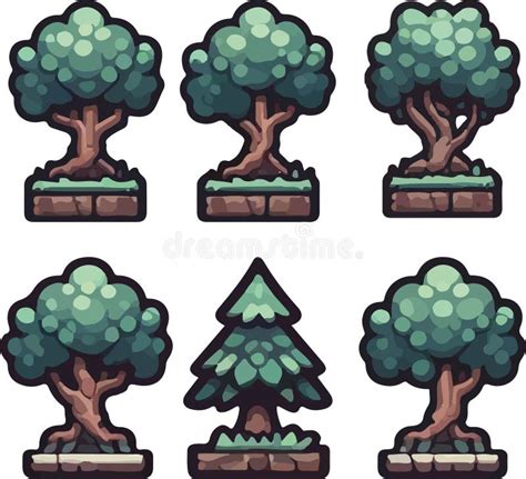 Great And Lovely Game Items Trees Vector Set Stock Vector