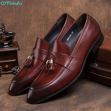 Qyfcioufu Hot Sale Men Flat Black Brown Formal Tassel Shoe Genuine
