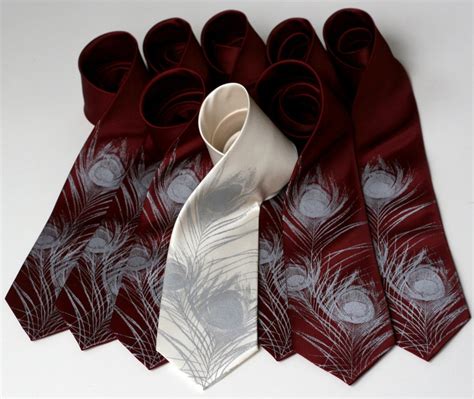 Peacock Feather Tie Mens Silk Necktie Art Deco Wedding Etsy