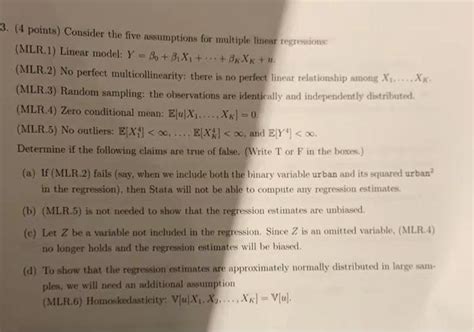 Solved 3 4 Points Consider The Five Assumptions For