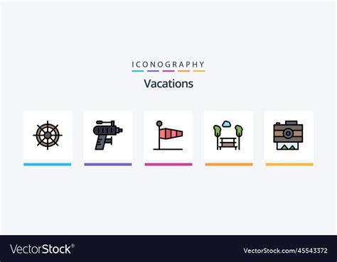 Vacations Line Filled 5 Icon Pack Including Drill Vector Image