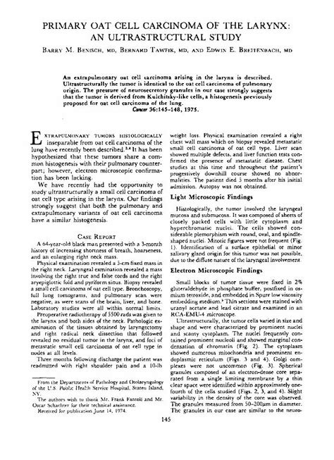 Pdf Primary Oat Cell Carcinoma Of The Larynx An Ultrastructural