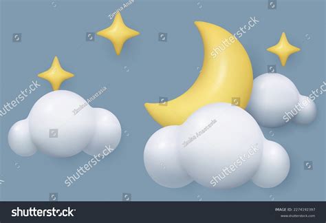3d Cloud Moon Stars Realistic Night Stock Vector Royalty Free