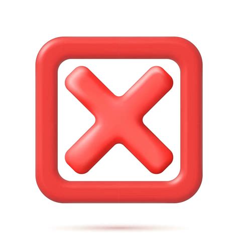 D Wrong Button In Square Shape Red No Or Incorrect Sign Render Red