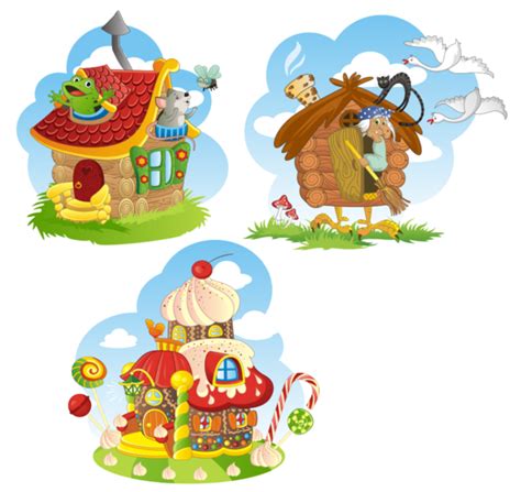 Иллюстрация Сказочные домики Теремок избушка Бабы Яги Пряничный
