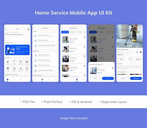 홈 서비스 모바일 앱 Ui 키트 프리미엄 Psd 파일
