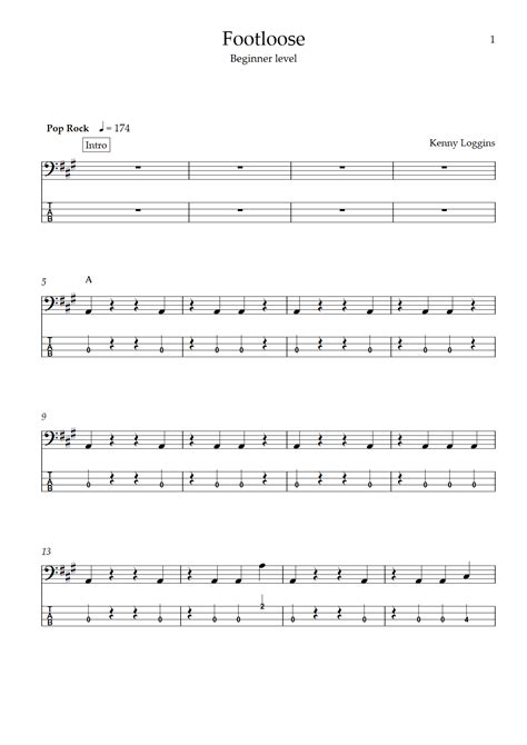 Footloose Beginner Level Kenny Loggins Bass Tabs
