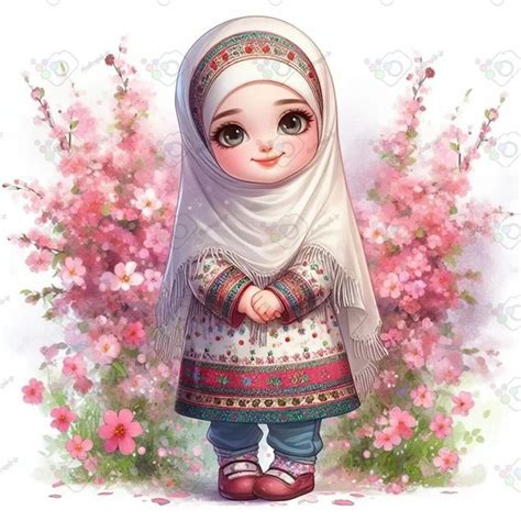 خرید و قیمت بک گراند کودکانه دختر ریزه میزه نازنازی با حجاب کامل وسط گلها کد 41227 ویژه عکس گراف