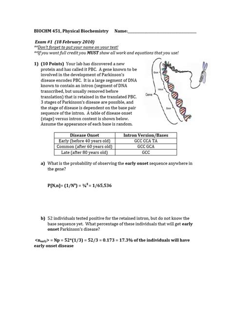 Exam1 2011 Key Pdf Alpha Helix Intron