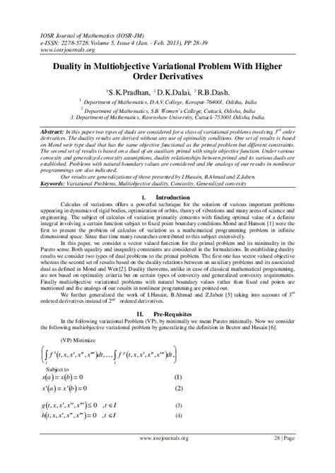 Pdf Duality In Multiobjective Variational Problem With Higher Order Derivatives