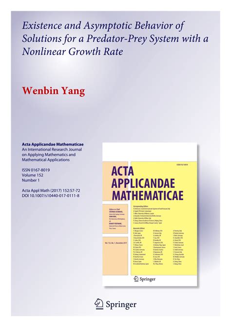 PDF Existence And Asymptotic Behavior Of Solutions For A Predator