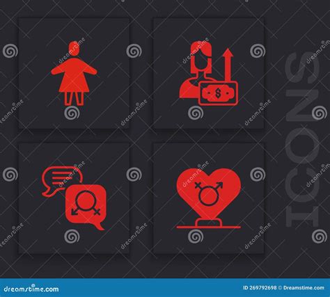 Set Gender Female Money Growth Woman And Equality Icon Vector Stock