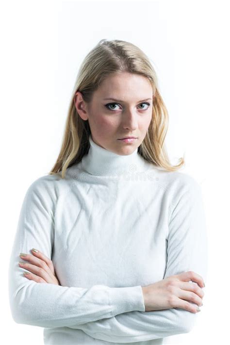 Blonde Girl On A White Background In A Turtleneck Stock Image Image