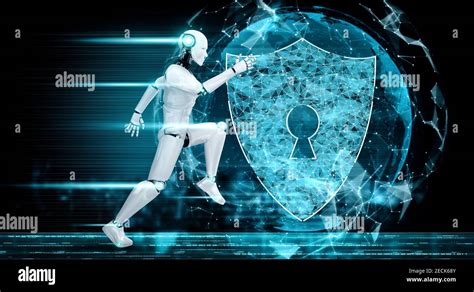 Ai Robot Using Cyber Security To Protect Information Privacy Futuristic Concept Of Cybercrime