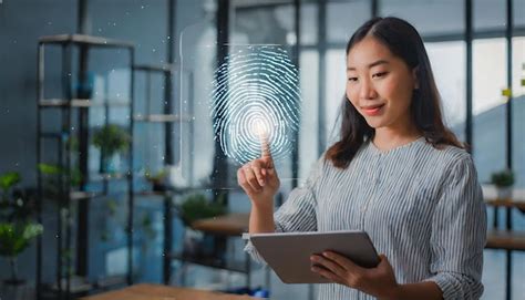 Person Using Digital Tablet And Fingerprint Scanning To Unlock And