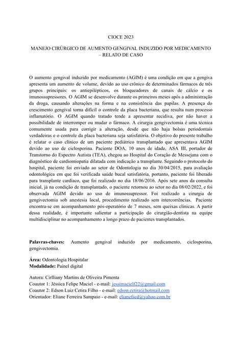 PDF MANEJO CIRÚRGICO DE AUMENTO GENGIVAL INDUZIDO POR MEDICAMENTO RELATO DE CASO