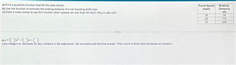 Solved A Find A Quadratic Function That Fits The Data Showt Chegg