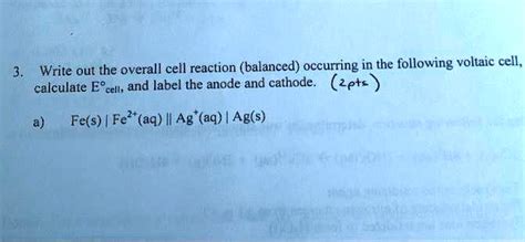 Solved The Overall Cell Reaction Balanced Occurring In The Following