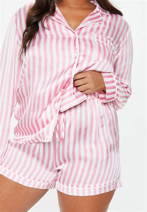 18 Plus Size Pink Stripe Satin Pajamas Set Missguided Plus Size