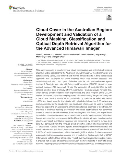 Pdf Cloud Cover In The Australian Region Development And Validation