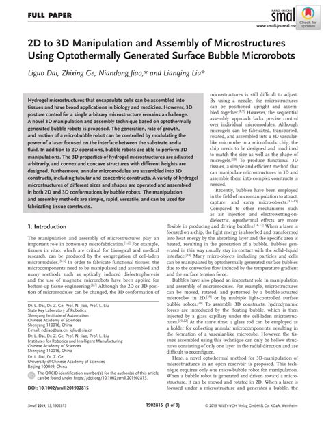 Pdf 2d To 3d Manipulation And Assembly Of Microstructures Using