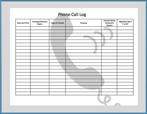 √ Free Printable Call Log Template